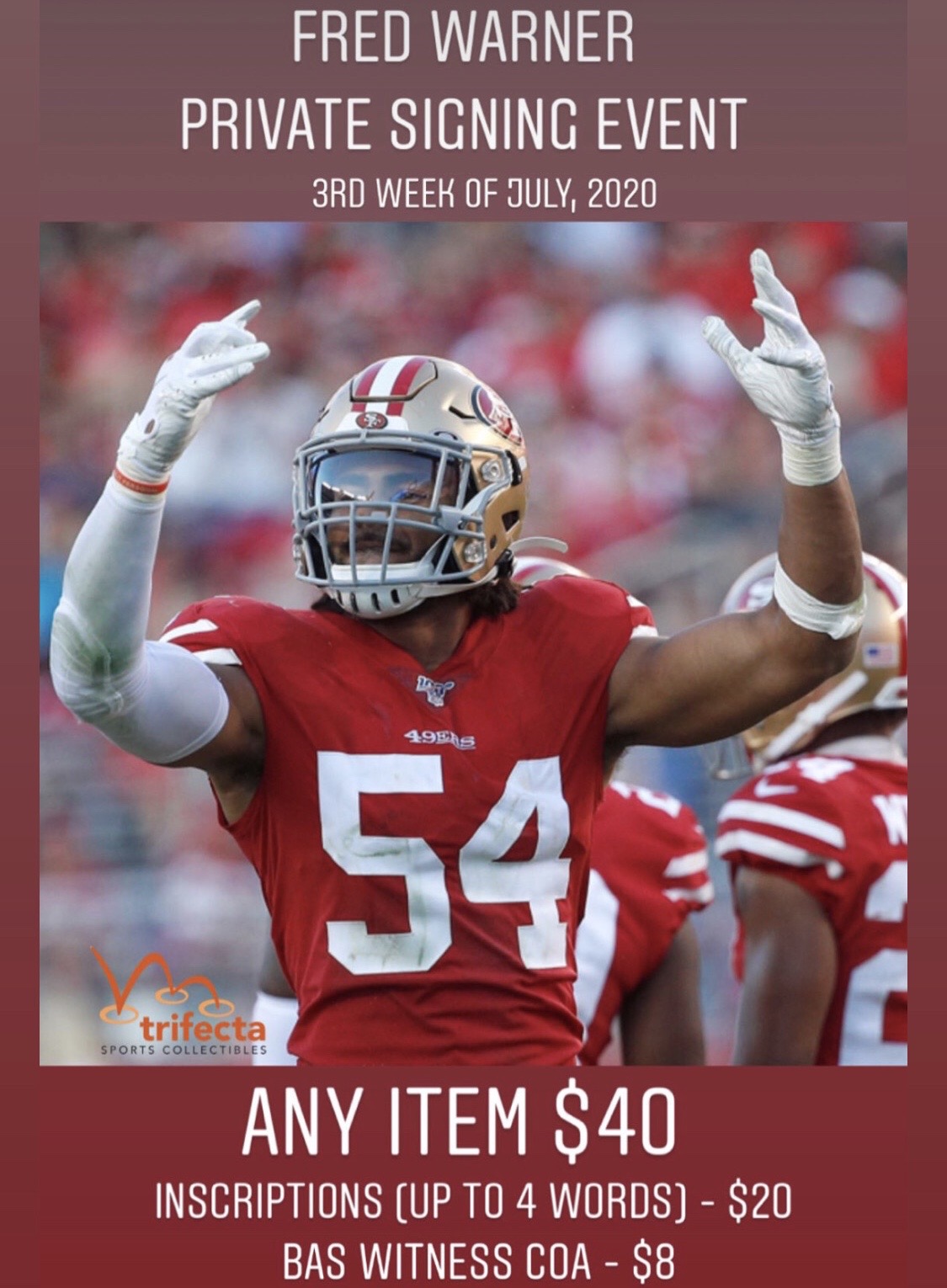 Fred Warner Autograph Event (PRIVATE SIGNING) | Trifecta Sports ...